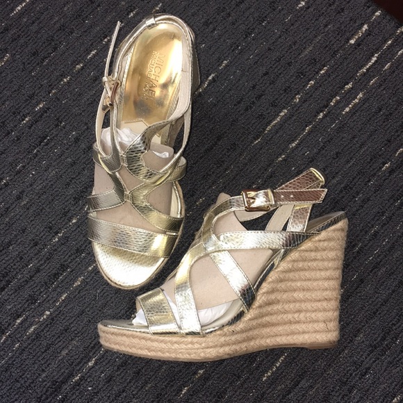 MICHAEL Michael Kors | Shoes | Michael Kors Gold Wedge 5 Inch Heel ...